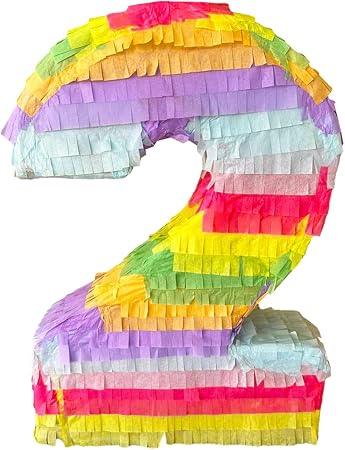 Amazon.com: Number 2 Rainbow Pinata for 2nd Birthday Party, Mexican ...