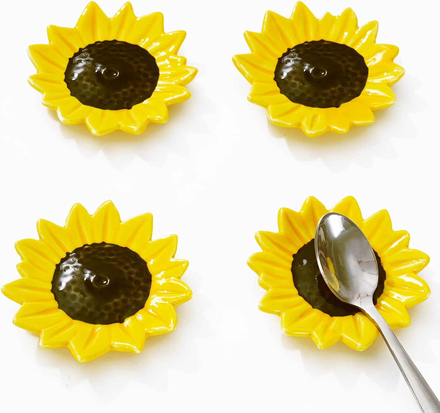 Amazon.com: Whaline 4Pcs Sunflower Coffee Spoon Rest Summer Ceramic ...