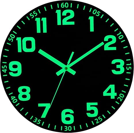 Amazon.com: Warminn 12 Inch Black Luminous Wooden Wall Clocks Battery ...