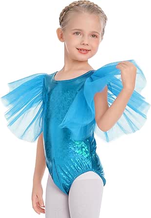 Amazon.com: IBAKOM Ballet Leotard for Girls Metallic Flutter Sleeve ...