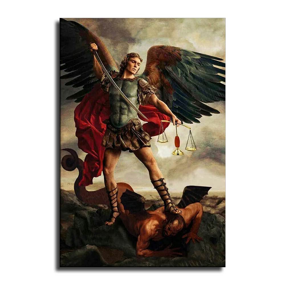 Amazon.com: St Michael Vanquishing Satan Painting Canvas Wall Art ...