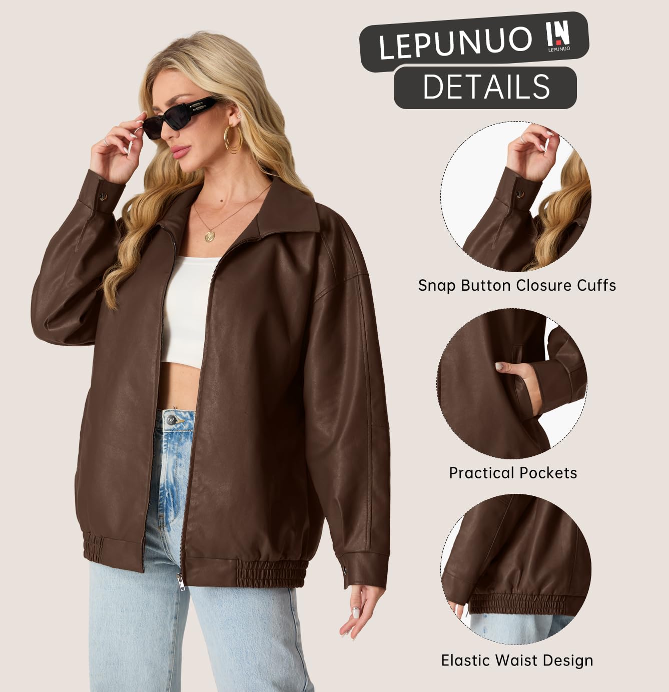 Snapklik.com : Leather Jacket For Women Oversized Faux Leather Moto Biker Coat Fall Fashion ...