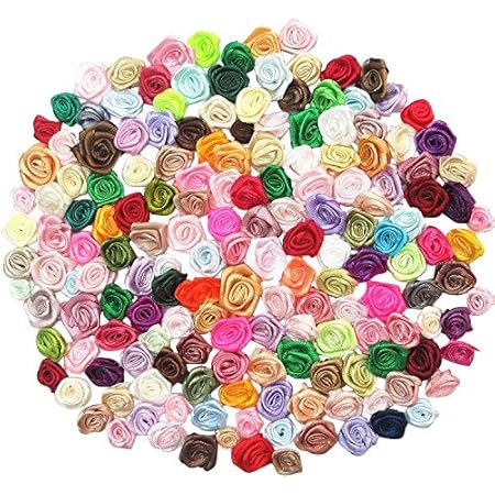 Amazon.com: Libiline 200pcs Mix Lots Satin Ribbon Rose Flowers Sewing ...
