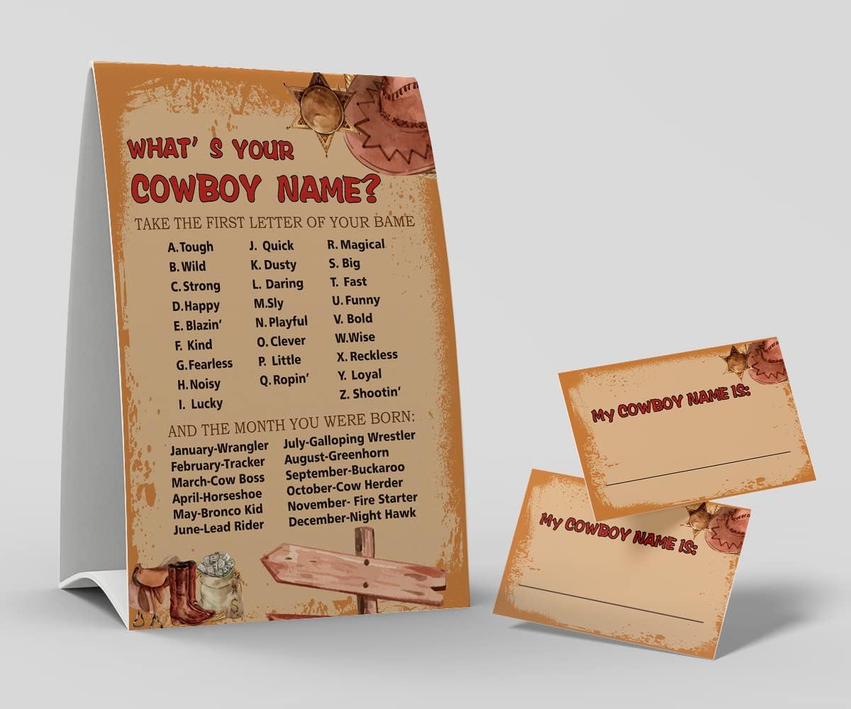 Amazon.com: Shupai What's Your Cowboy Name, 1 Cowboy Theme Sign and 50 ...