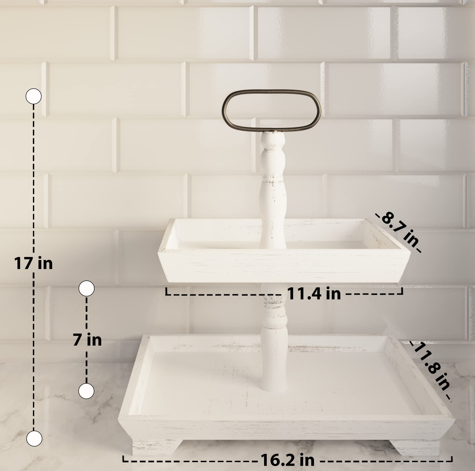 Buy White Tiered Tray Stand - Wood Two Tier Tray - Farmhouse Tiered ...