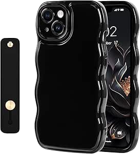 Amazon.com: NITITOP Soft Silicone Case Compatible with iPhone 14 Plus, Black | Cute, Simple Wave ...