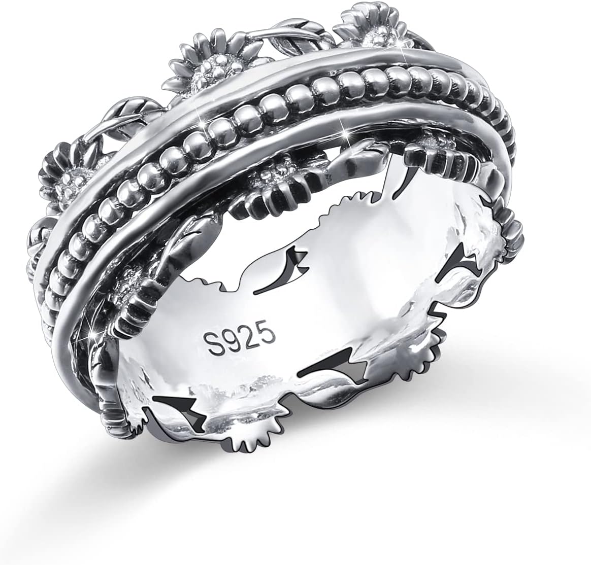 Amazon.com: Sunflower Spinner Ring 925 Sterling Silver Fidget Rings for ...