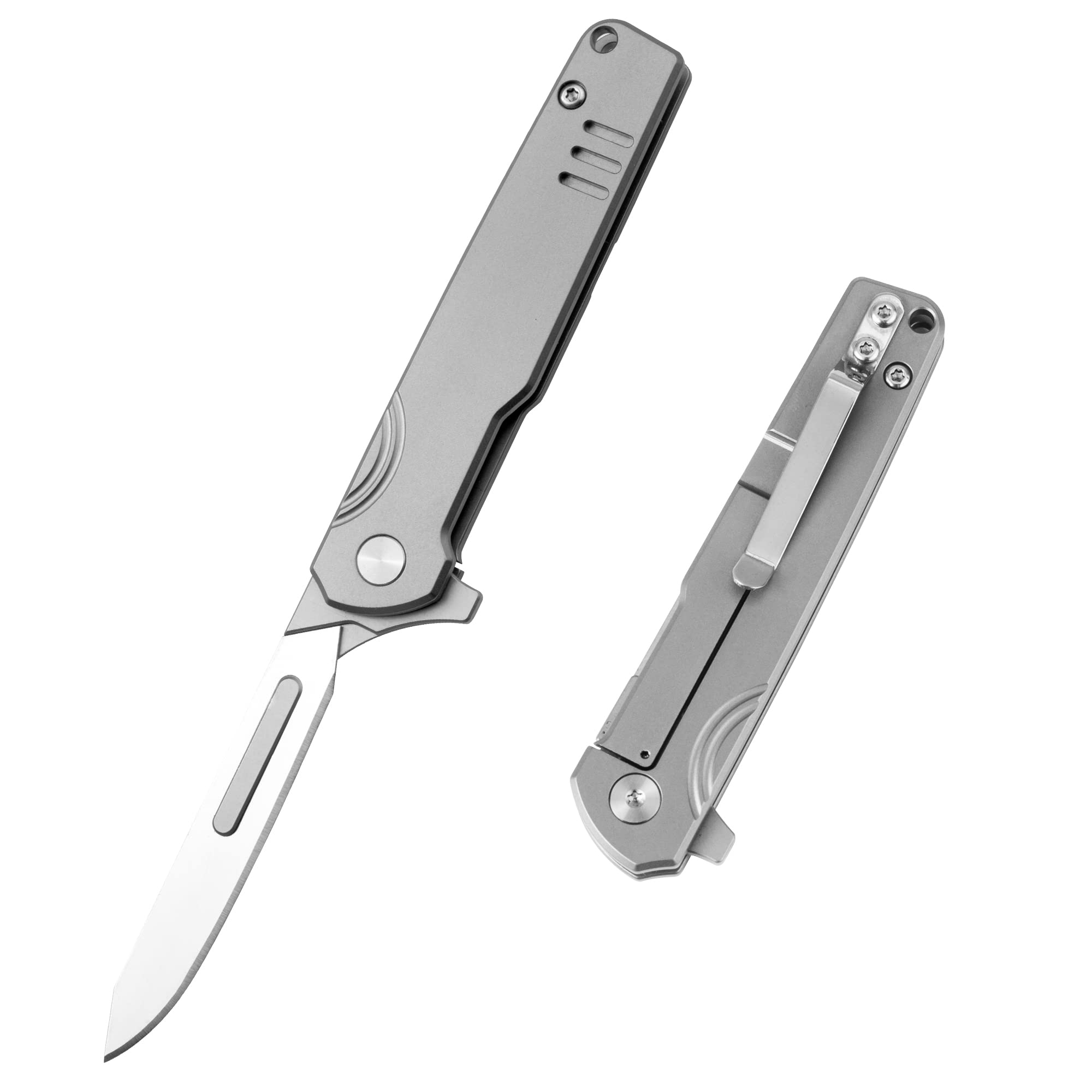 T013 Flipper Folding Scalpel Knife With 10pcs 60 Blades Titanium ...