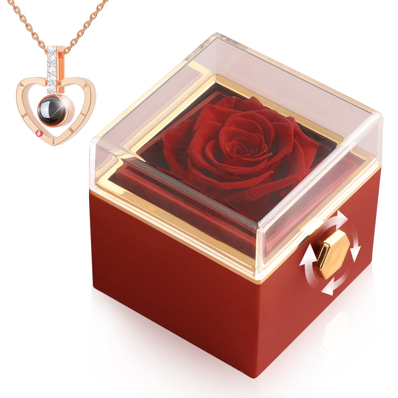 Tuocal Preserved Real Rose for Her, Gift Box with I Love You Necklace ...