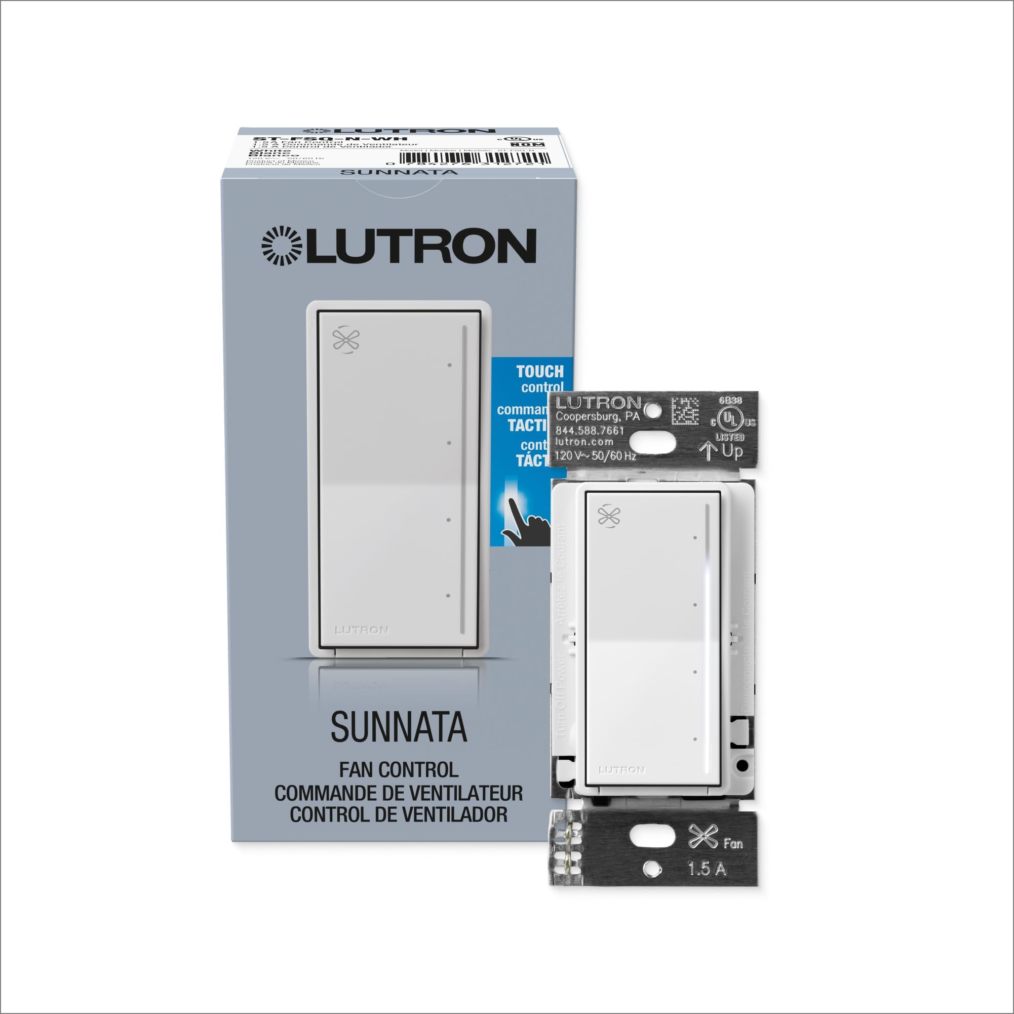 Lutron Sunnata Touch Fan Control, 4-Speed, 1.5 Amp/Single-Pole, Neutral ...