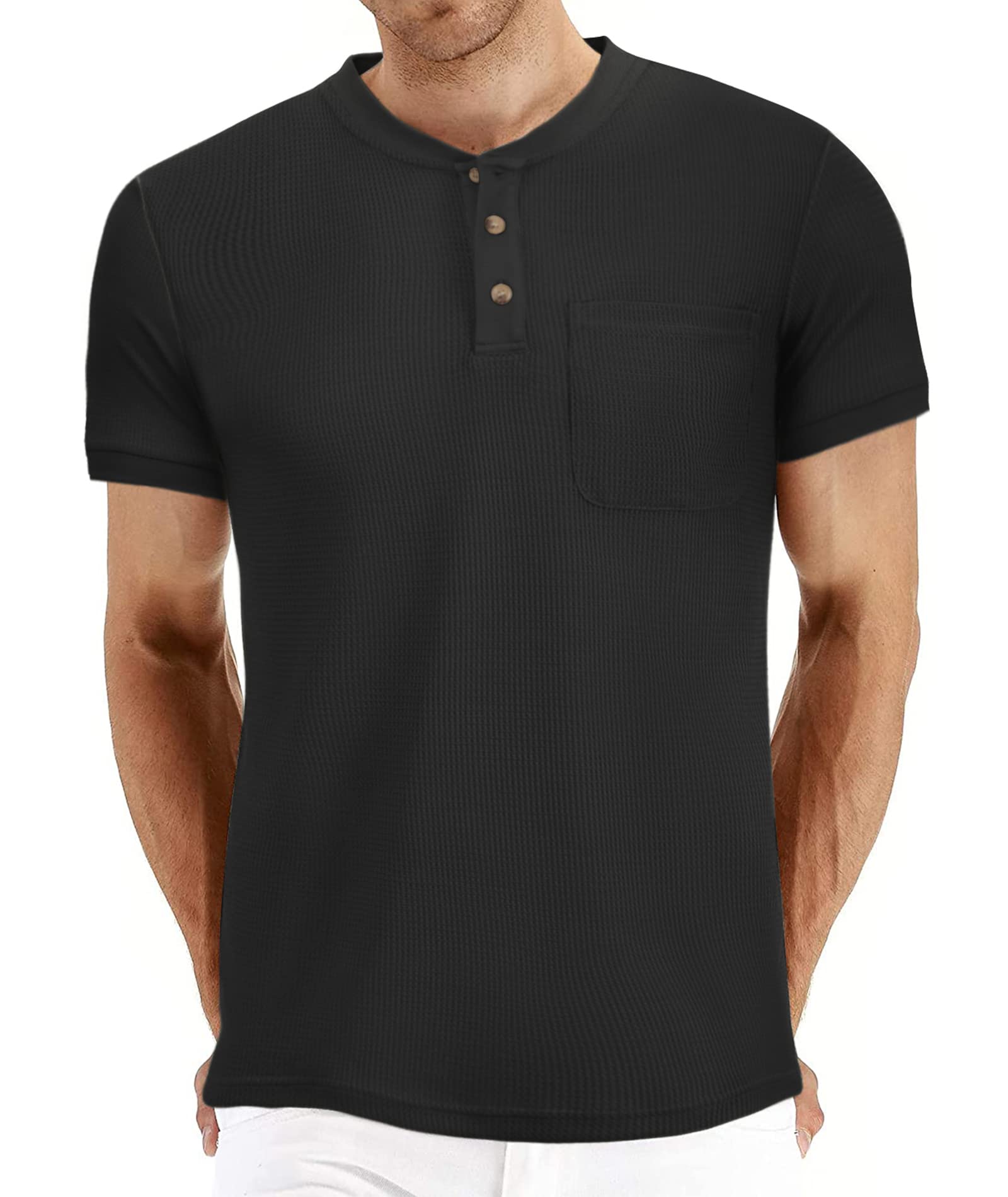GEEK LIGHTING Men's Henley Shirt Short Sleeve Cotton T Shirts Casual ...