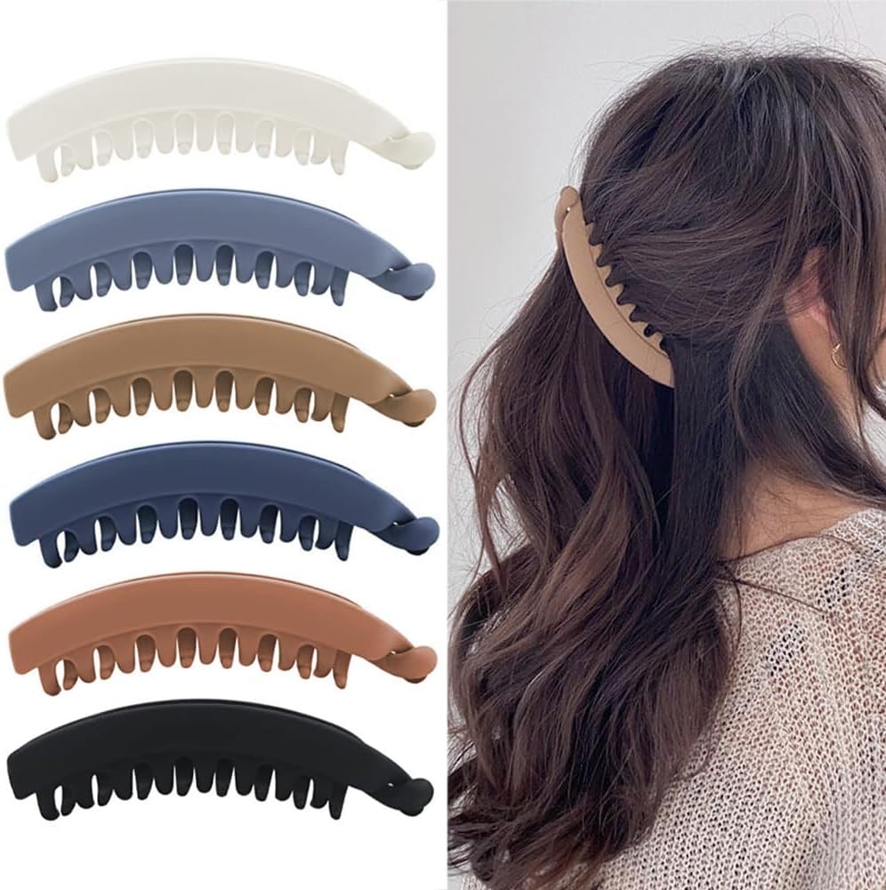 6PCS Banana Hair Clips Large Banana Clips for Women Thin Thick Hair, Non-slip Strong Hold Matte ...