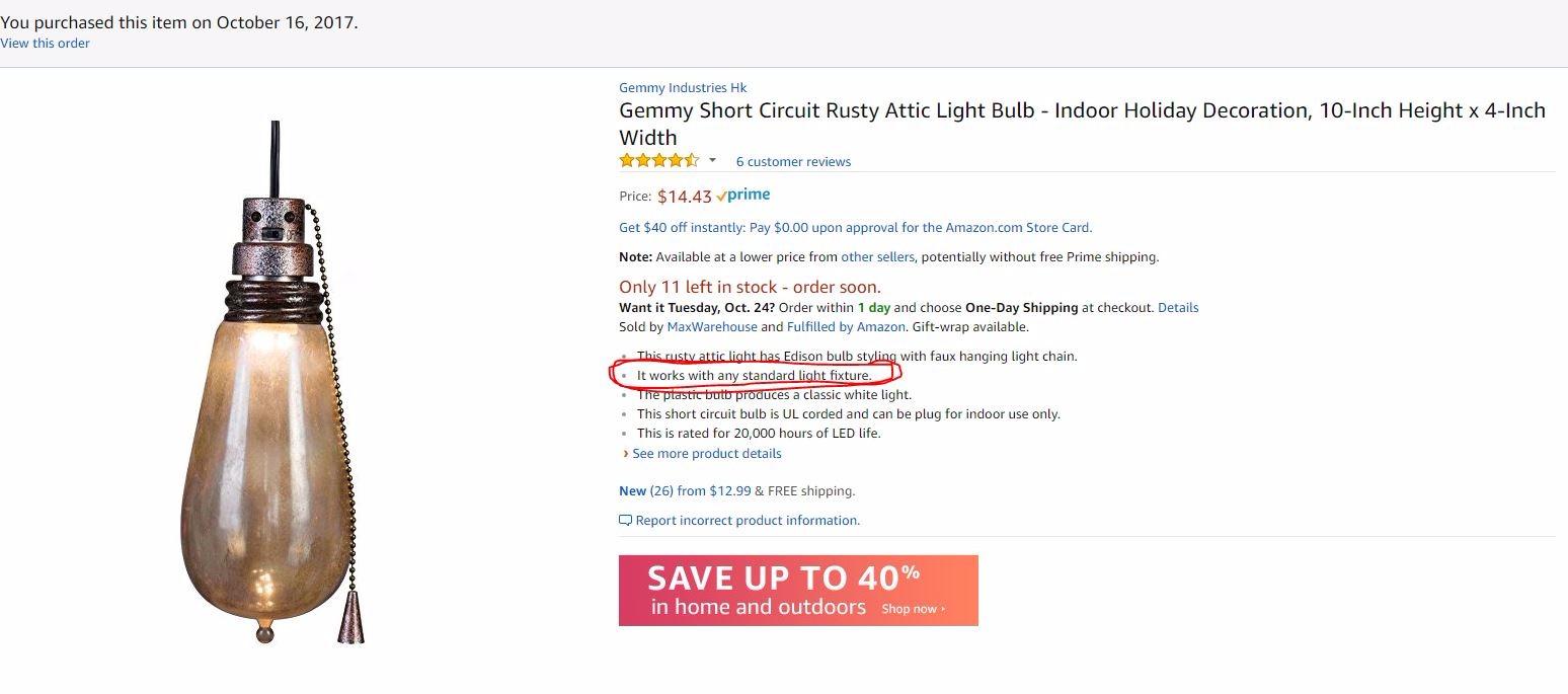 Gemmy Short Circuit Rusty Attic Light Bulb - Indoor Holiday Decoration ...