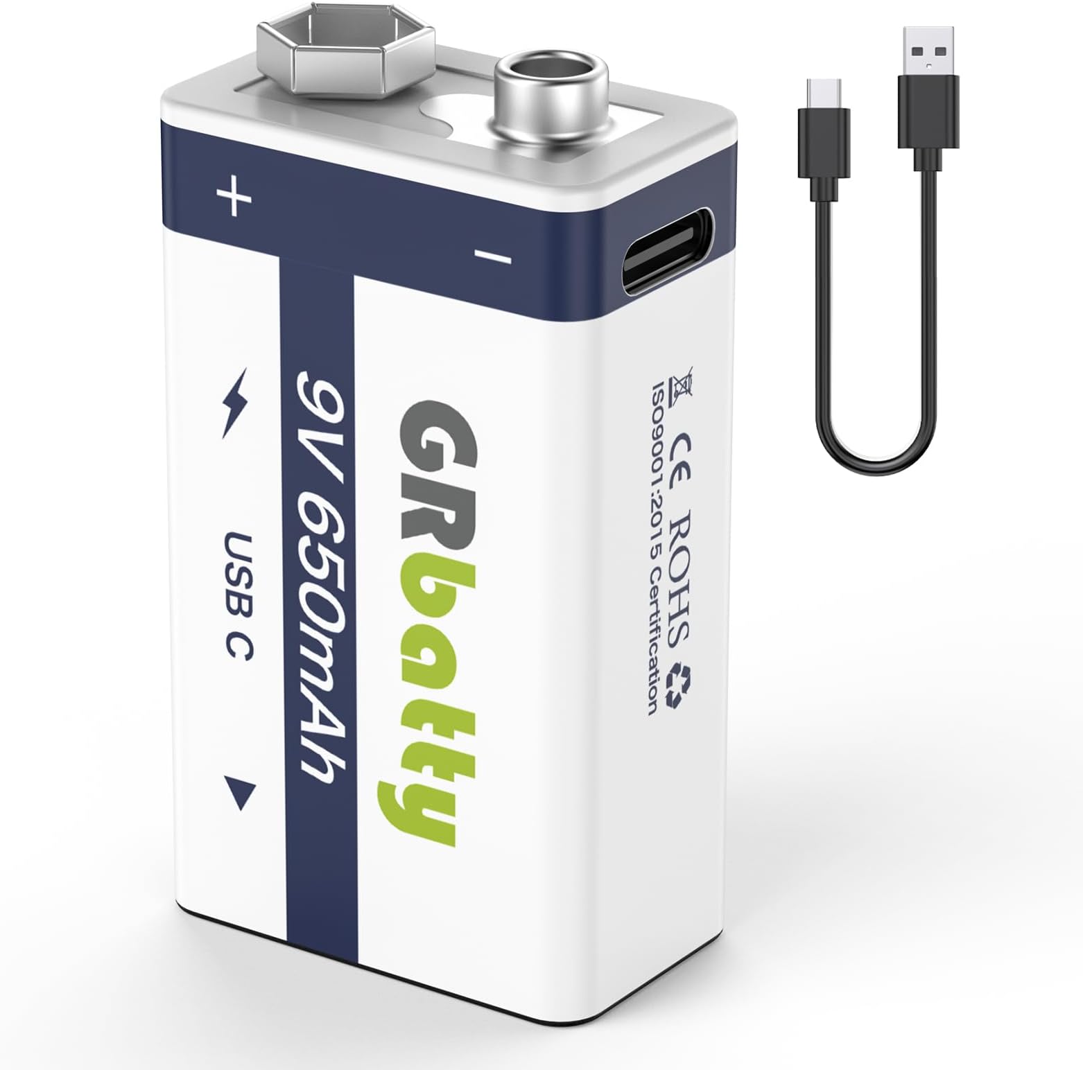 GRbatty Pile 9V Rechargeable Lithium 650mAh Haute Capacité, Pile 9V ...