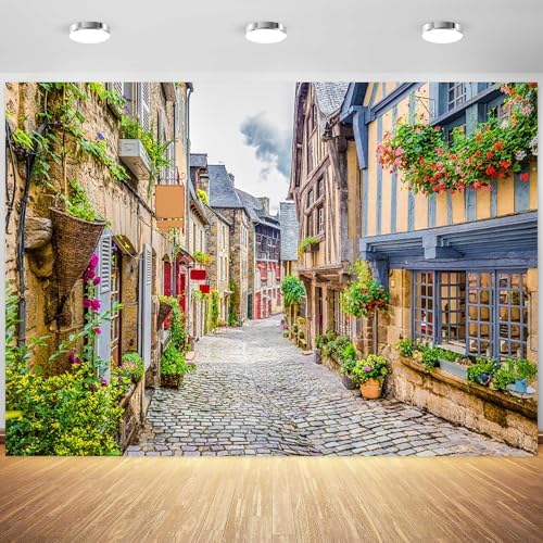 Amazon.com : 7x5ft Italian Street Backdrop European Building Flowers ...