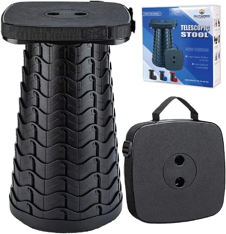 Outward Gear Upgraded Collapsible Stool Large Square Portable Folding Chair For Adults Camping ...