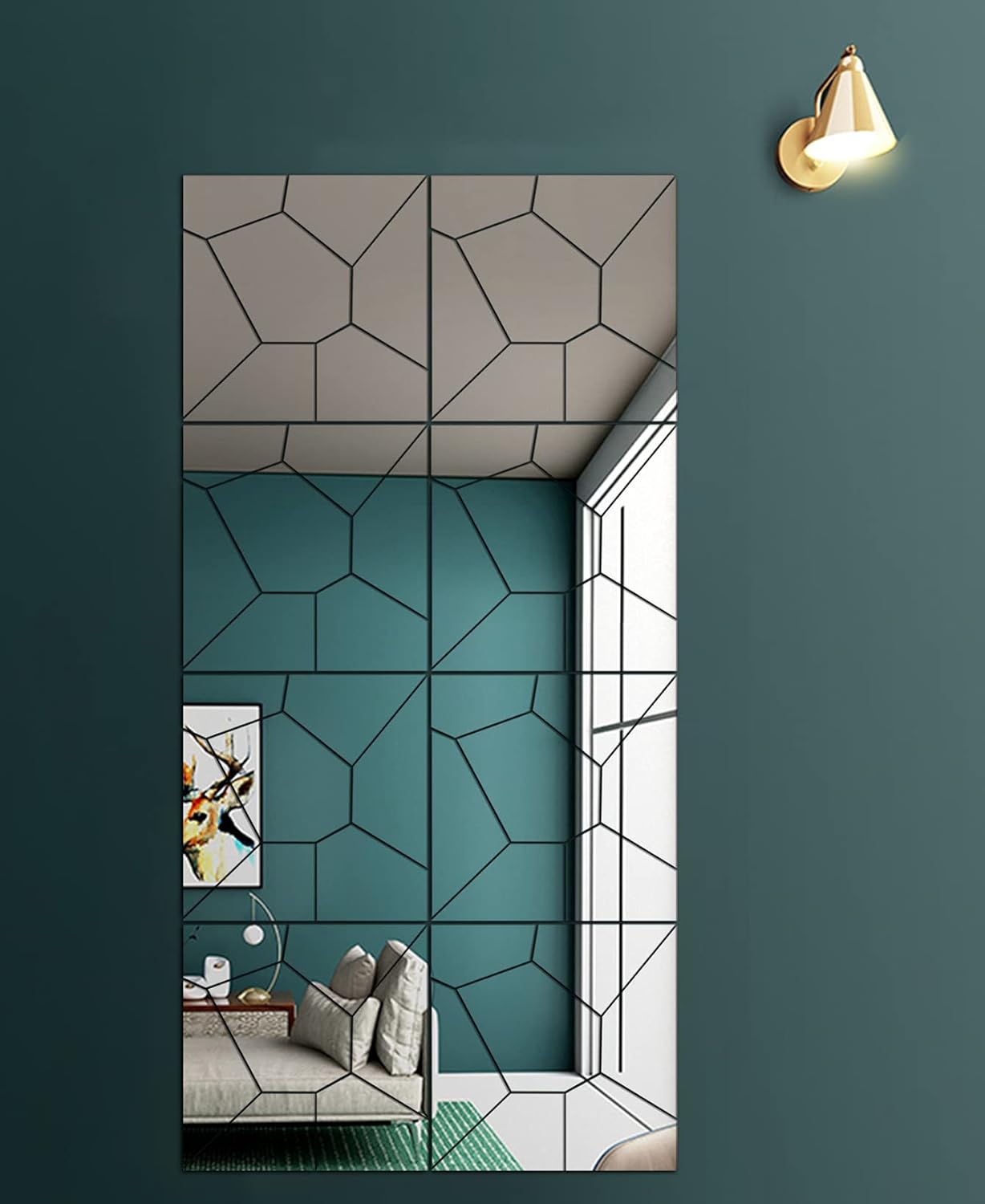Geometric Mirror Wall Stickers, Self Adhesive Removable Square Mirror ...