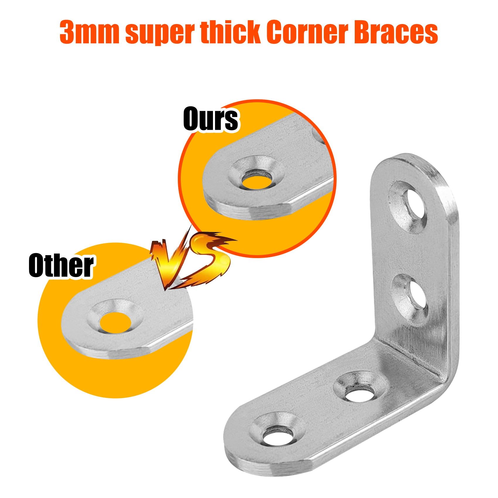 Snapklik.com : 8 Pcs L Bracket Corner Brace 157x157 Inch 3mm Stainless ...