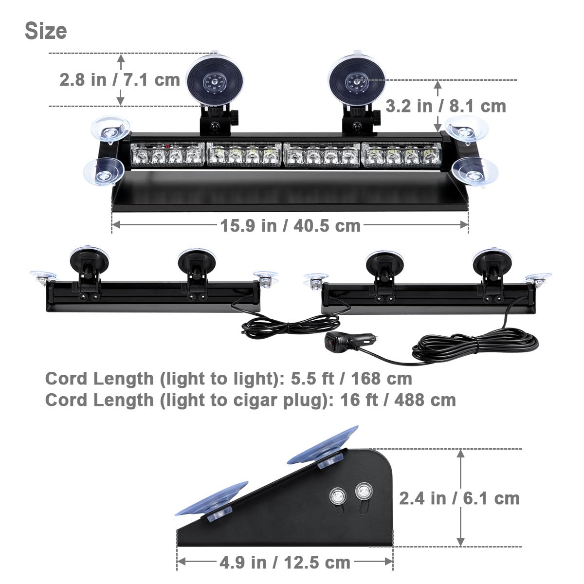 Snapklik.com : WOWTOU 2 In 1 LED Red White Emergency Strobe Light Bar ...