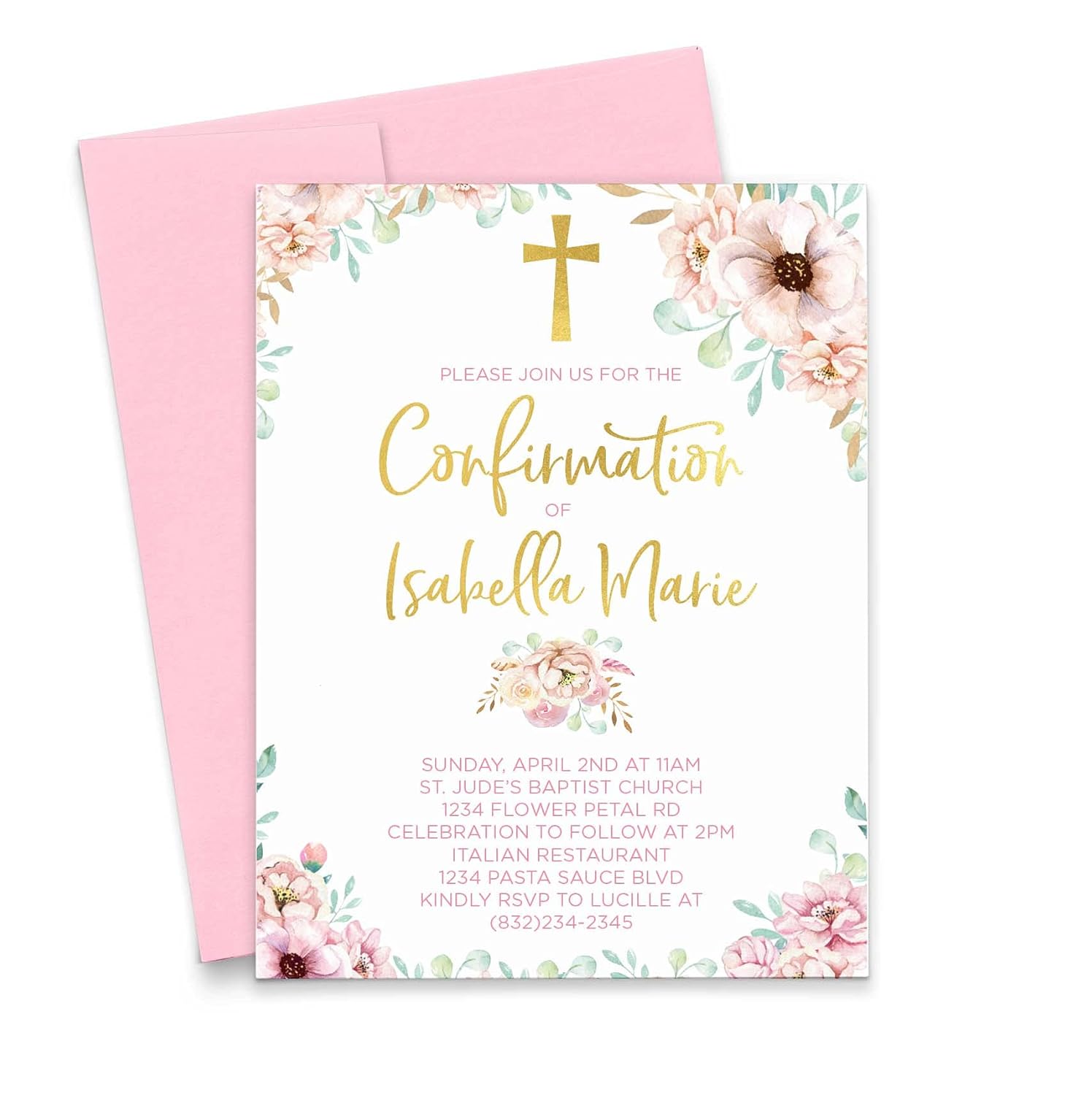 Amazon.com: Rustic Floral Confirmation Invitation for Girls, Rustic ...