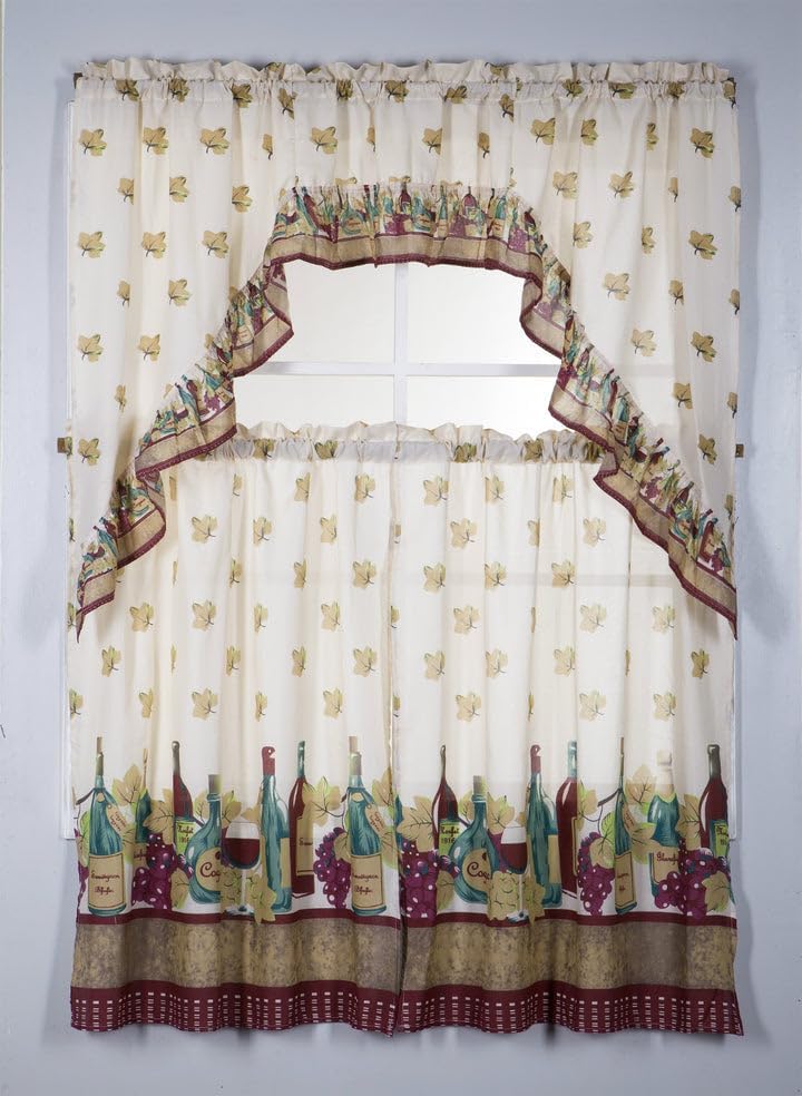 Amazon.com: 3pc Printed Rod Pocket Kitchen Curtain Tier Swag Valance ...
