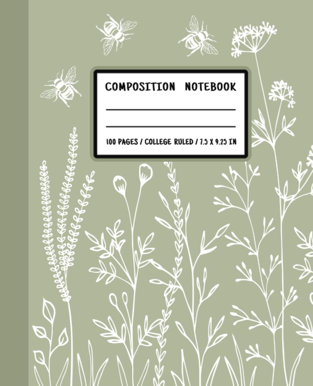 Composition Notebook: Cottagecore Aesthetic Boho Flower Sage Green ...