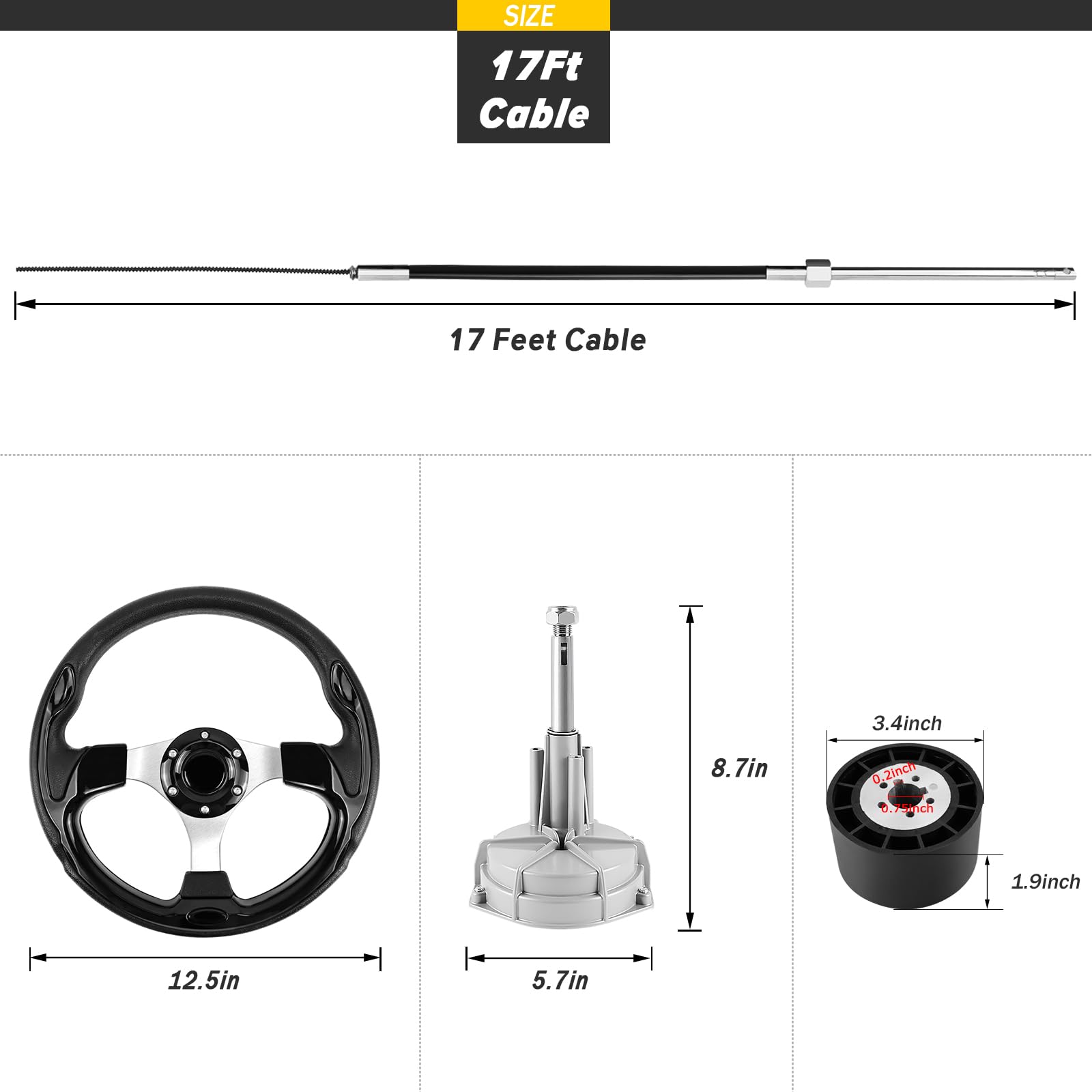 Snapklik.com : Boats Steering System, 17ft Cable Outboard Steering Kit ...
