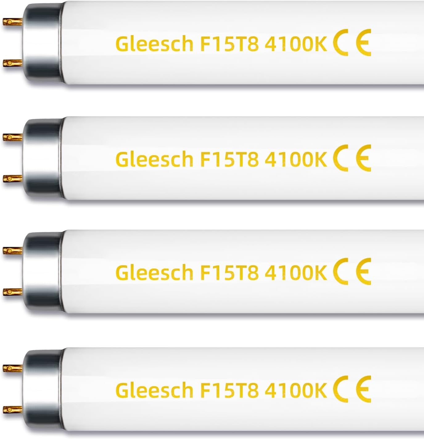 F15T8/CW 15W 18" T8 Fluorescent Linear Tube Bulb 1.5 Feet Cool White Light 4100K G13 Base 4 Pack ...