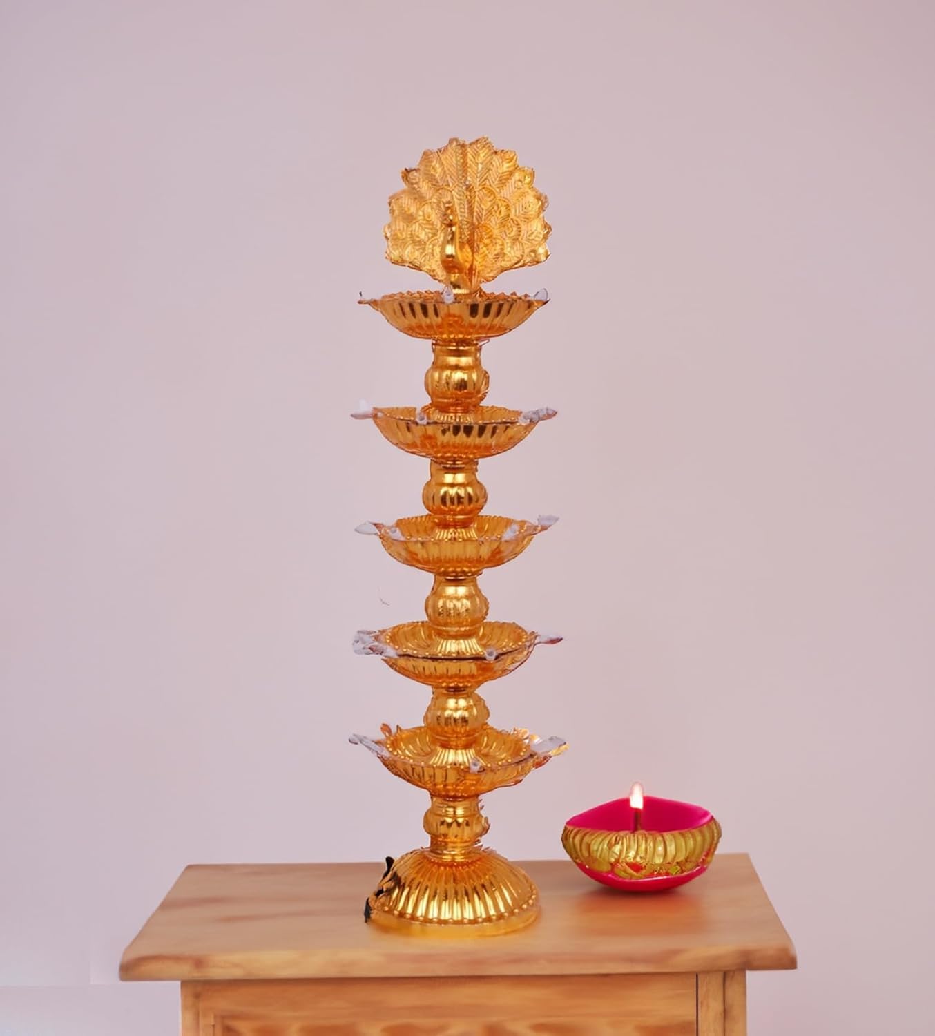 Buy Zerya 25 Deep Peacock 5 Layer Electric Diya Deepak Light Pooja Diya ...