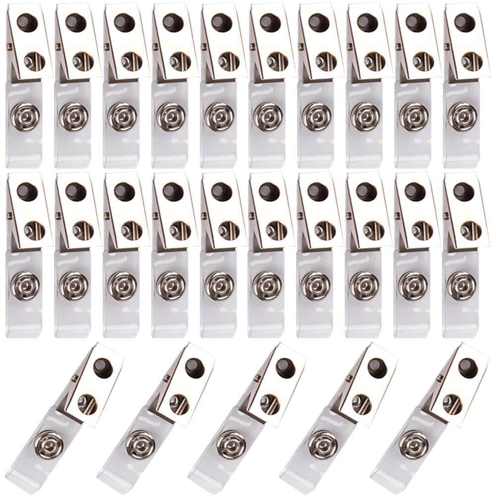 25 Pcs Metal Badge Holder Clips with Clear PVC Straps Tag Clip for Id ...
