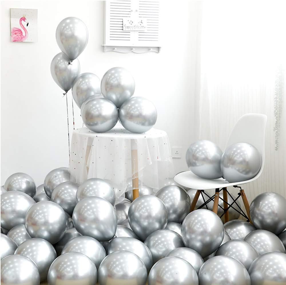 Amazon.com: Metallic Silver Balloons 12 inch 50pcs Party Balloons ...