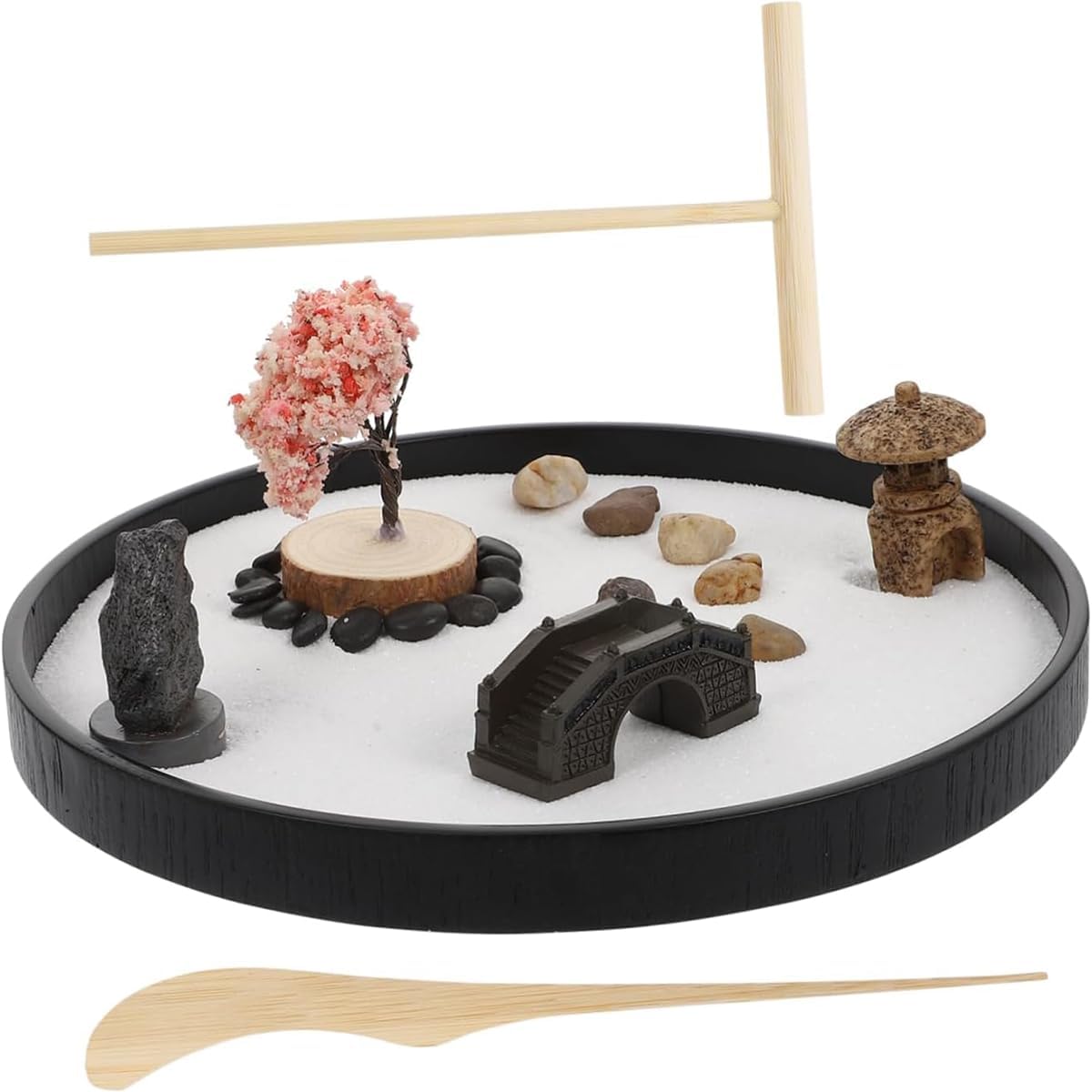 Zen Garden Desk Kit - 8IN, Round Tray with Rake, Mini Zen Japanese ...