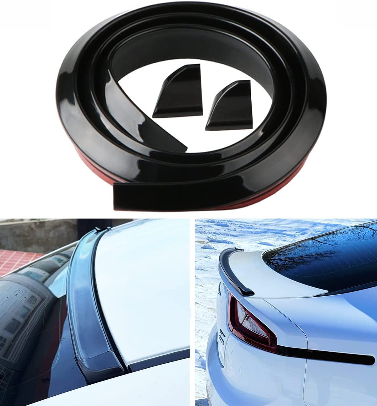 Buy UDee Universal Black Carbon Fiber Car Rear Spoiler Kit, Car Rubber ...