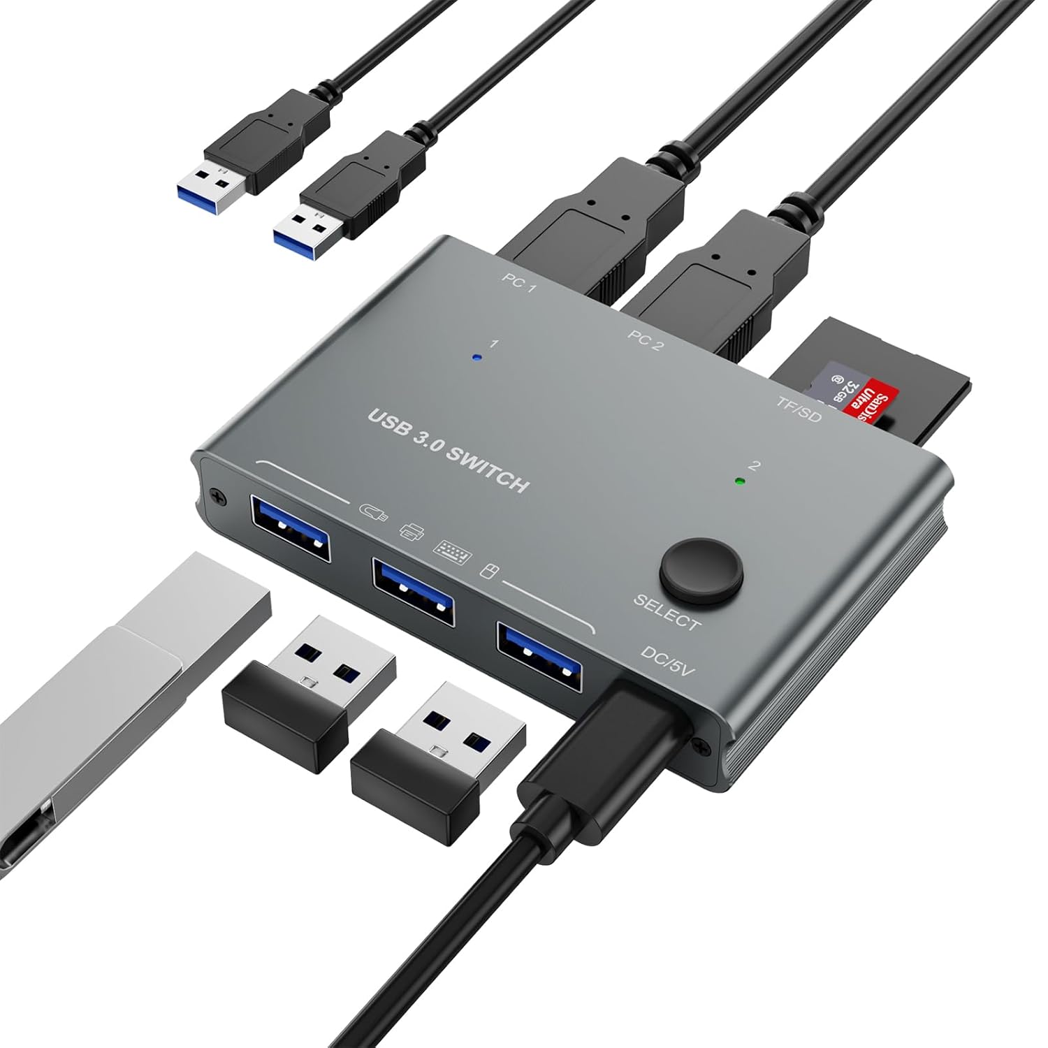 Amazon.com: USB 3.0 Switch 2 Computers Share 3 USB 3.0 Devices with TF ...