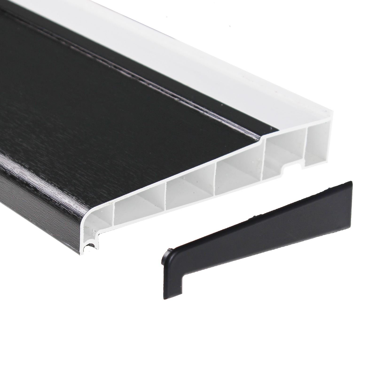 180mm x 1m Black UPVC Plastic External Window Sill with 2 End Caps ...