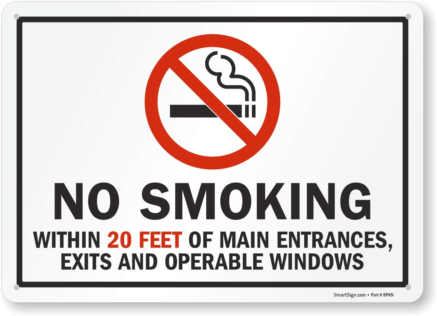 SmartSign "No Smoking Within 20 Feet Of Main Entrances, Exits And ...