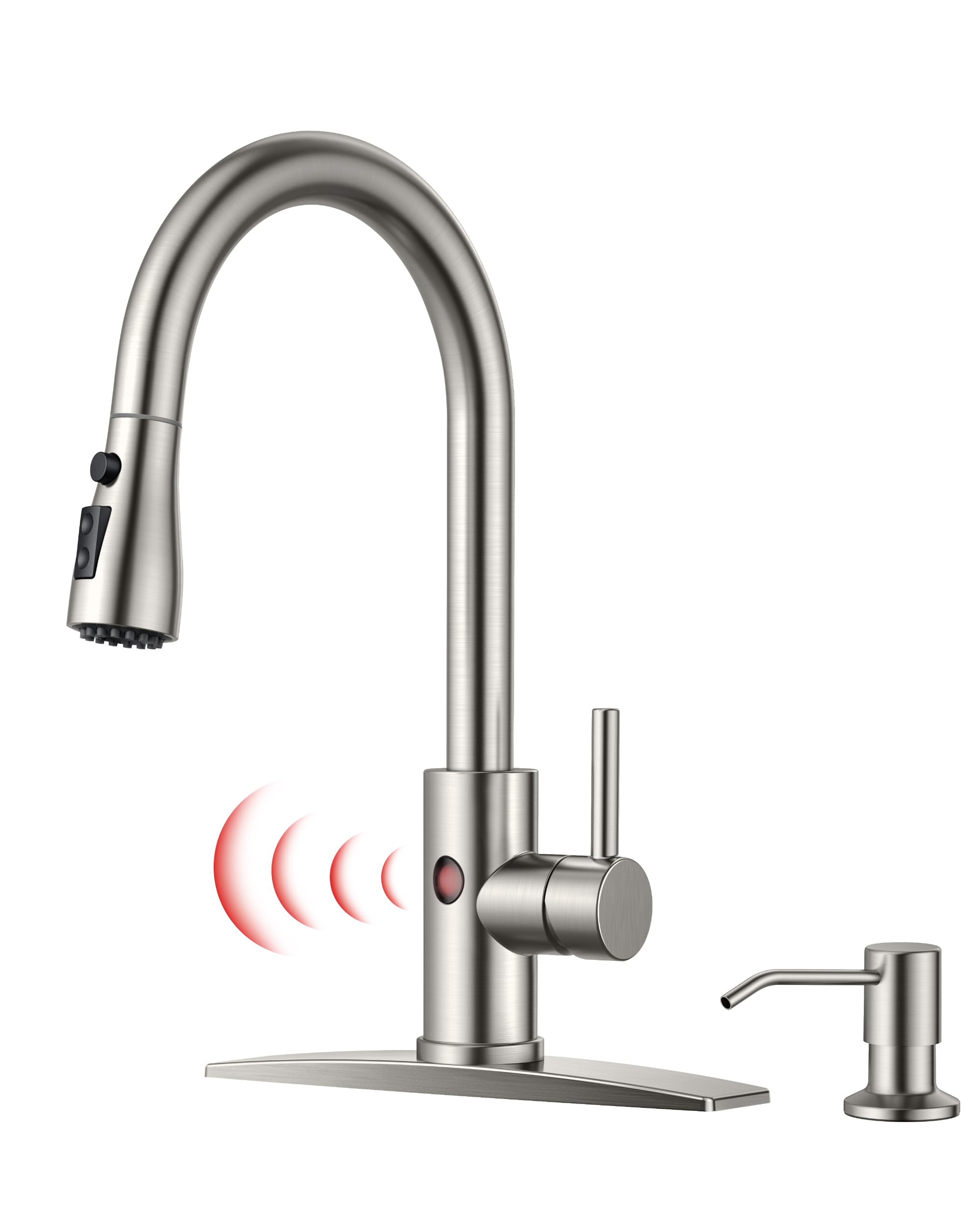 FORIOUS Touchless Kitchen Faucets with Soap Dispenser, Brushed Nickel ...
