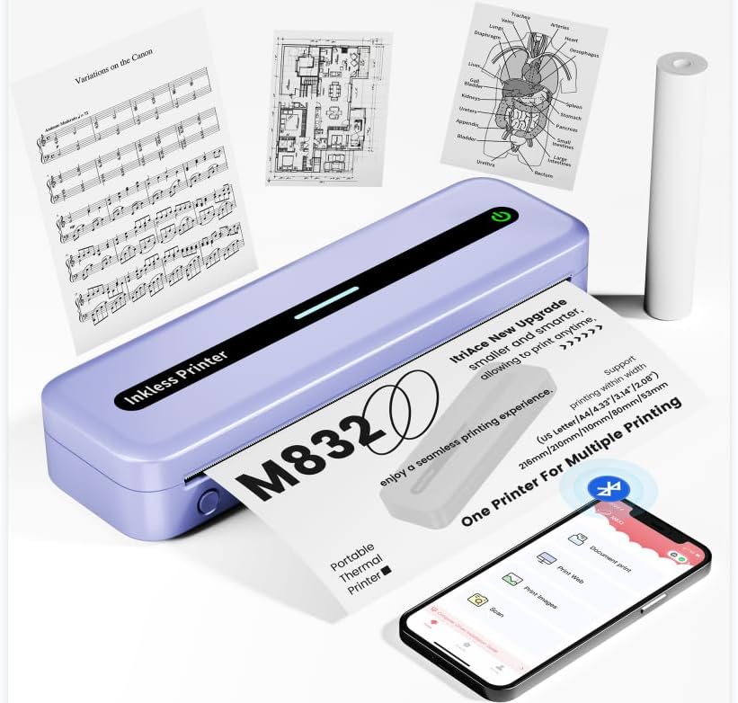 Amazon.com: ItriAce Portable Printer, 300DPI Wireless Bluetooth Thermal ...