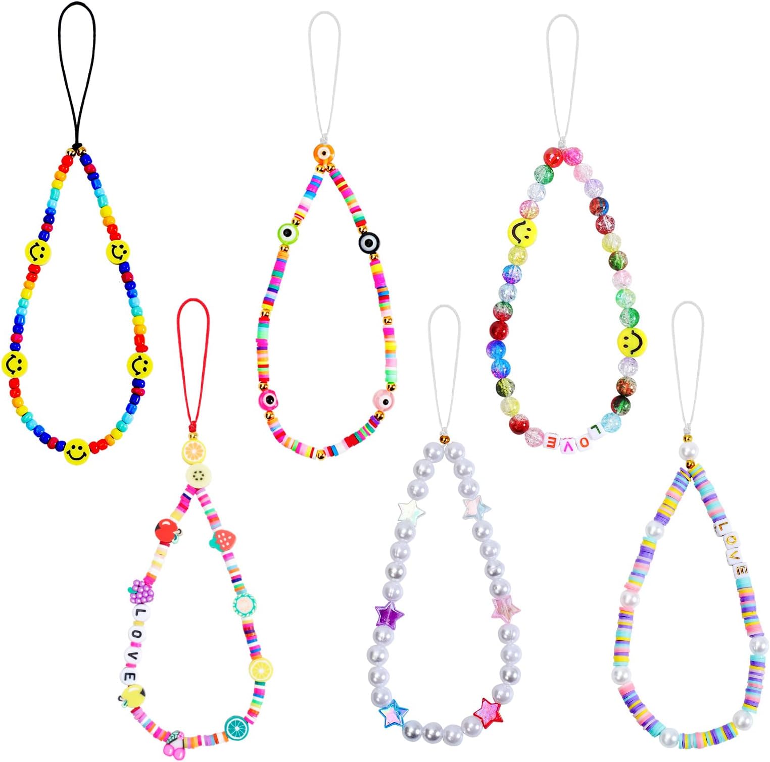 Amazon.com: 6 Pieces Beaded Cell Phone Lanyard Short Hand Wrist Lanyard ...