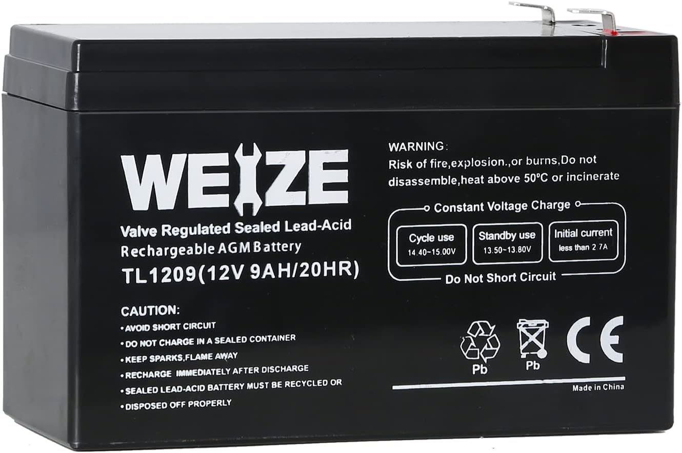 Amazon.com: WEIZE 12V 9AH Battery, Sealed Lead Acid Battery with F2 ...