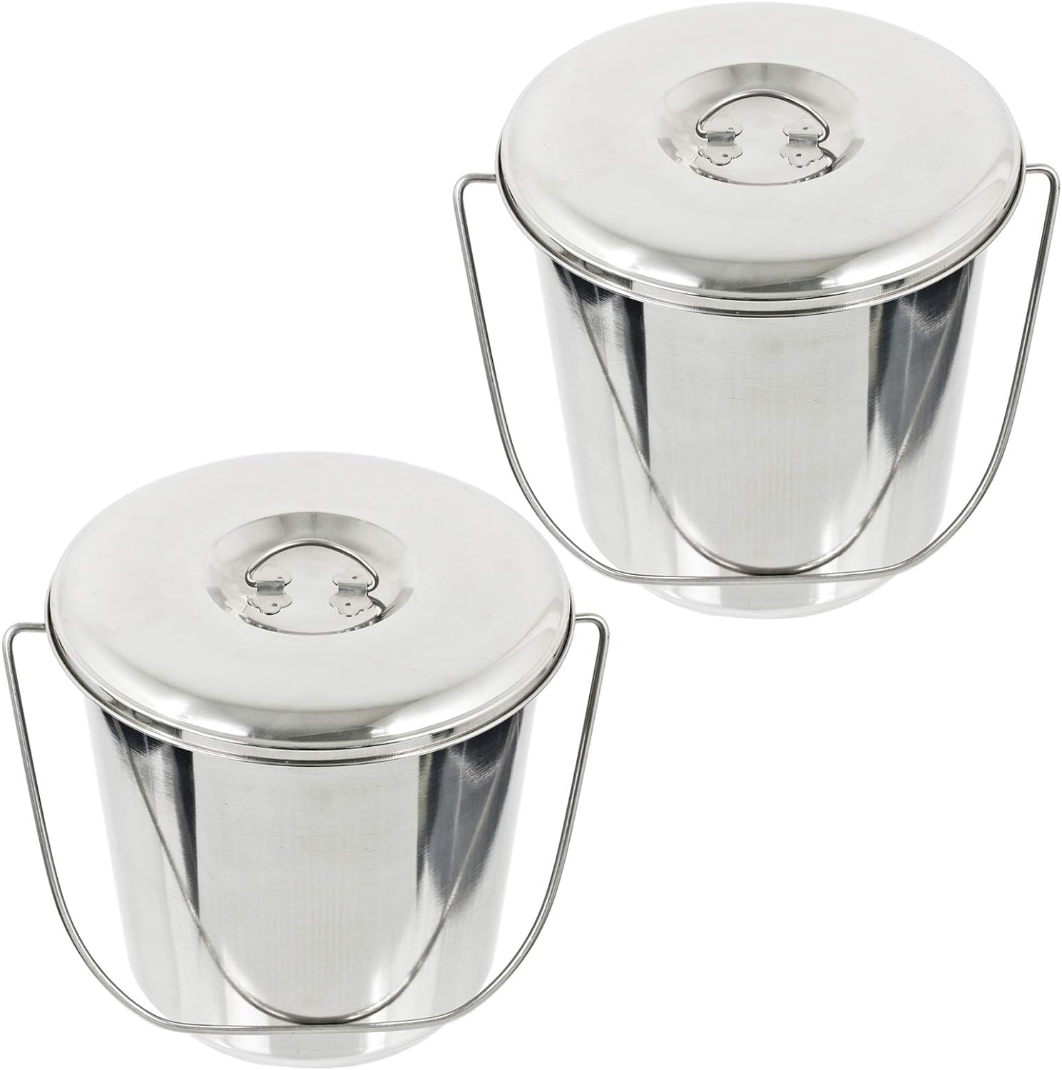 Set of X2 Unibos Bucket & Lid Metal 12 Litre Stainless Steel Pail ...
