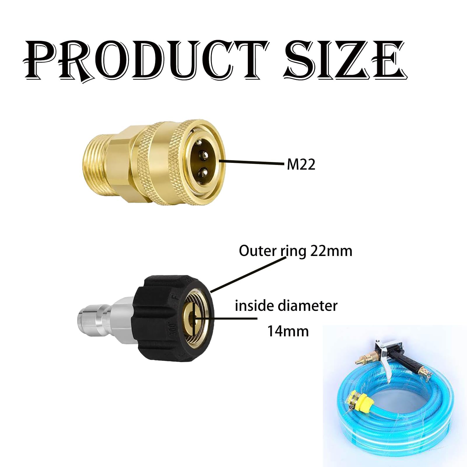 M22 Core 14mm Pressure Washer Adapter m22 to 1/4 Quick Connect Pressure ...
