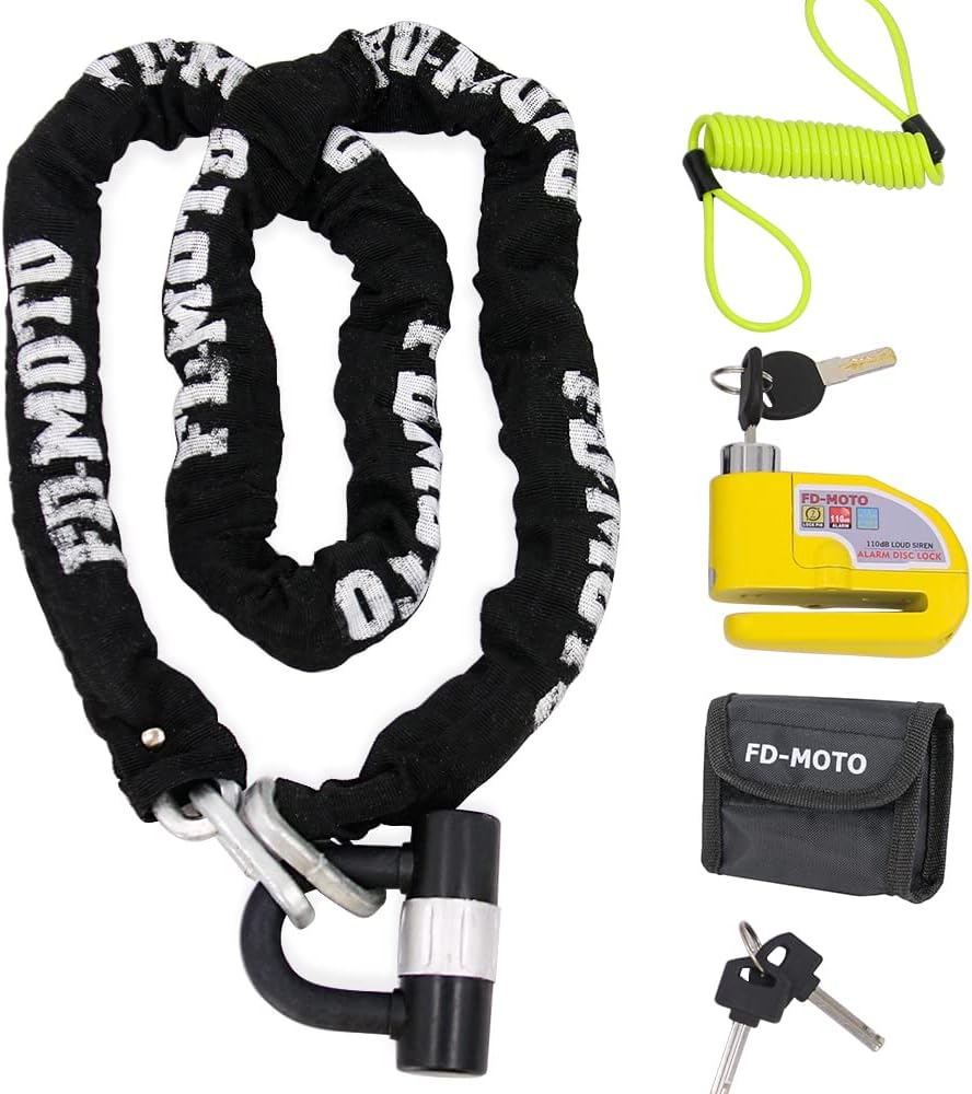 FD-MOTO 1.8M*10mm 4KG Steel Motorcycle Chain Lock Padlock + 110dB ...