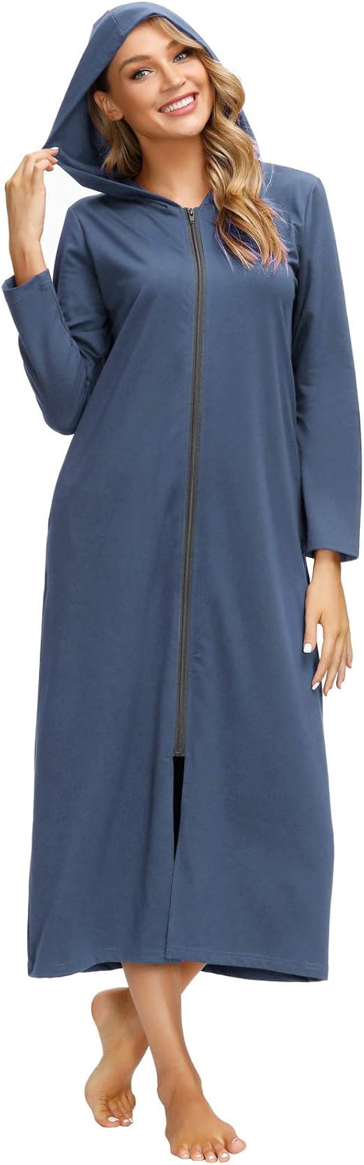 Zexxxy Women Zip Up Robes Hoodie Long Sleeve Soft Bathrobes Lightweight ...