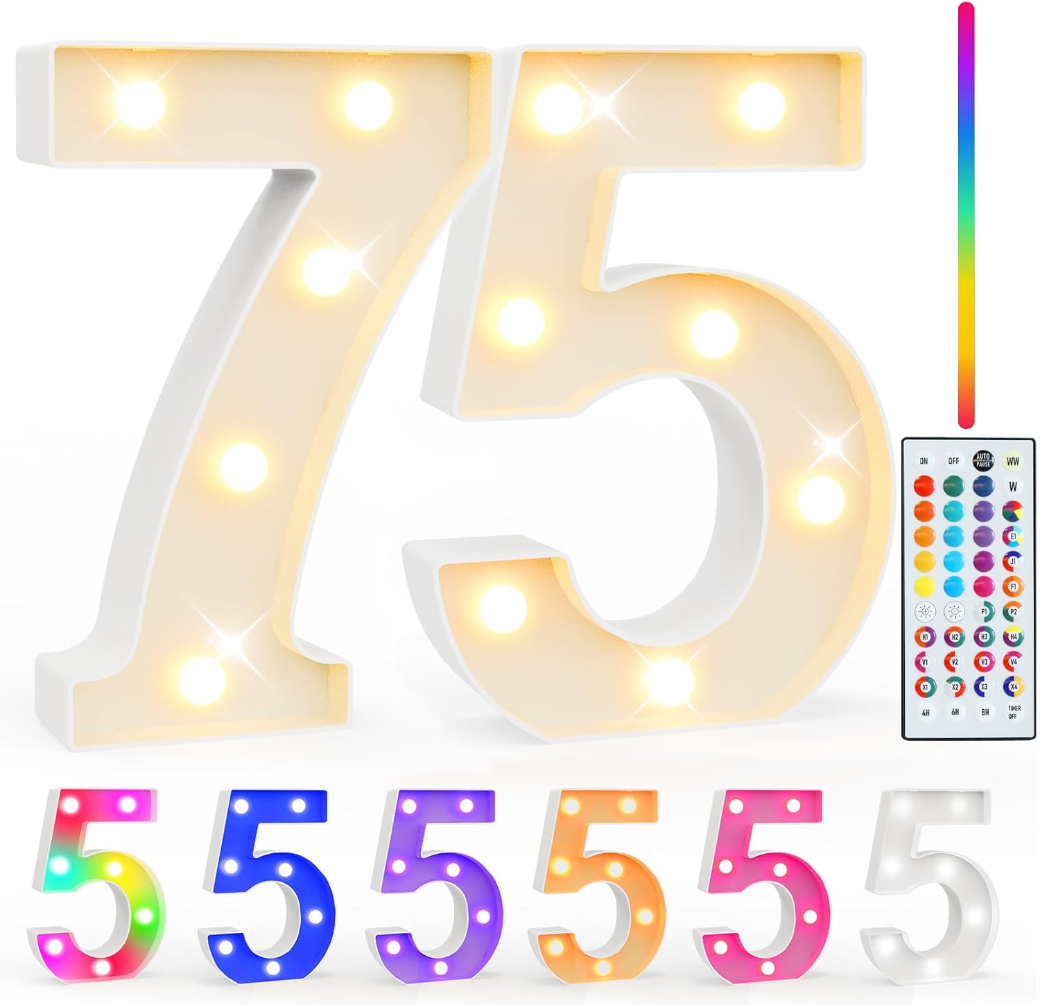 Pooqla 75th Birthday Decorations for Her Him, 35 Colors LED Light Up ...