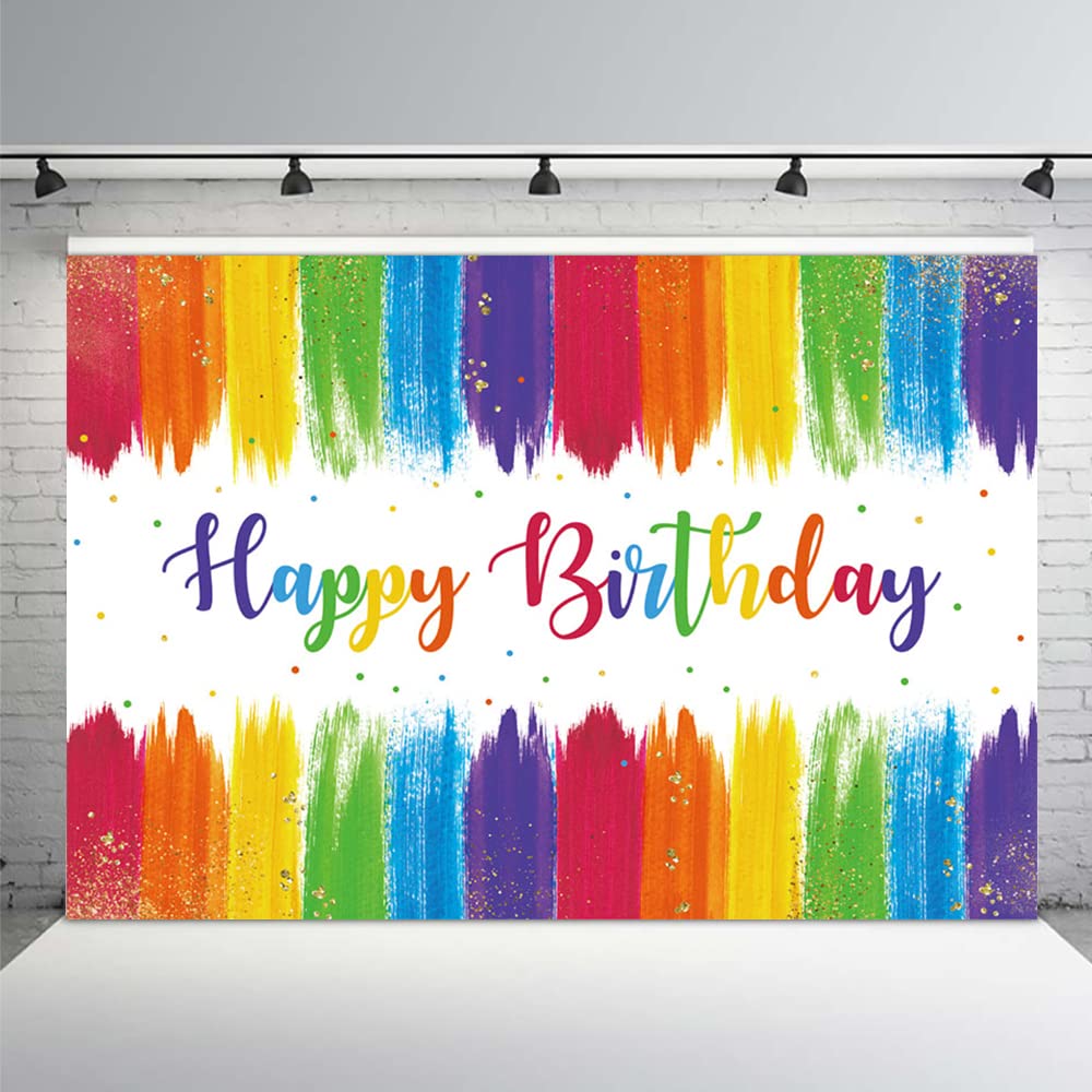 Mehofond 7x5ft Paint Rainbow Happy Birthday Backdrop Art Party Colorful ...