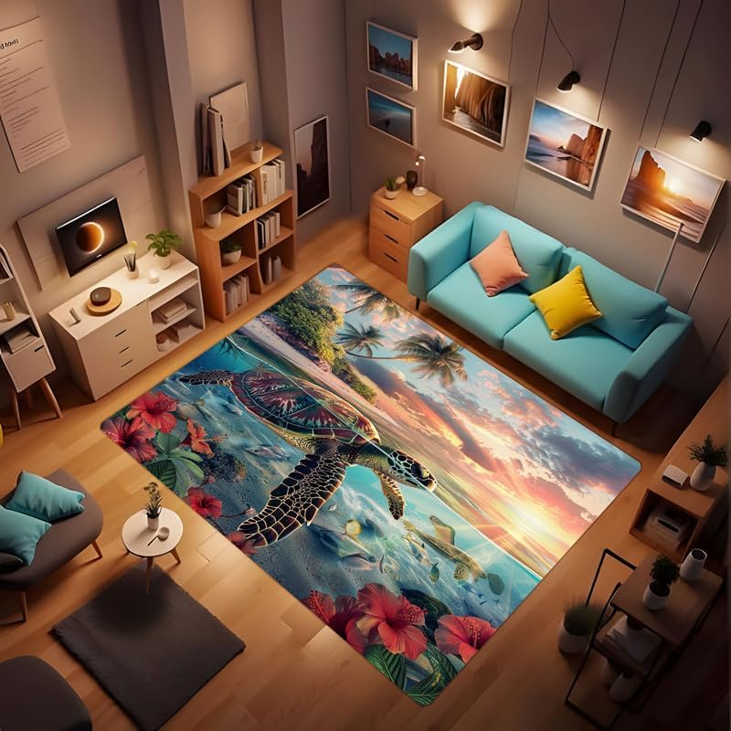Amazon.com: LUCKYLEI Unique coastal modern sea turtle rug, watercolor ...