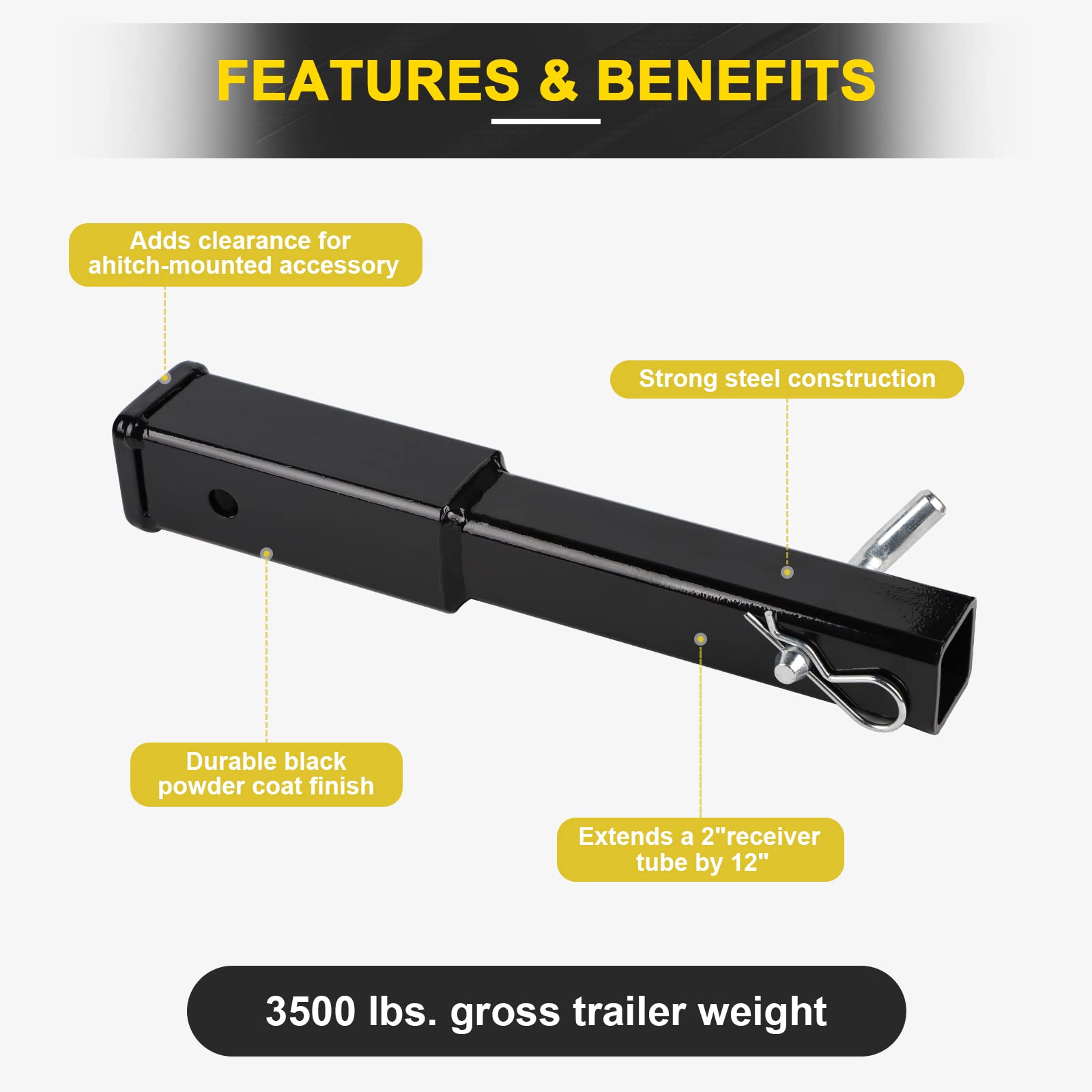 Snapklik.com : CPROSP 12 Hitch Extension/Extender, Fits For 2 Receiver ...