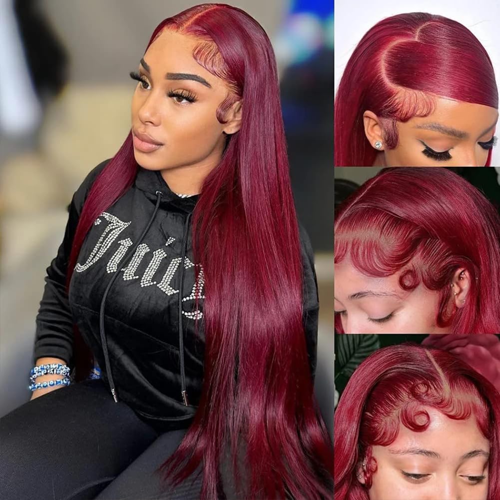 Amazon.com : Burgundy Lace Front Wigs Human Hair 99J Wigs Human Hair ...