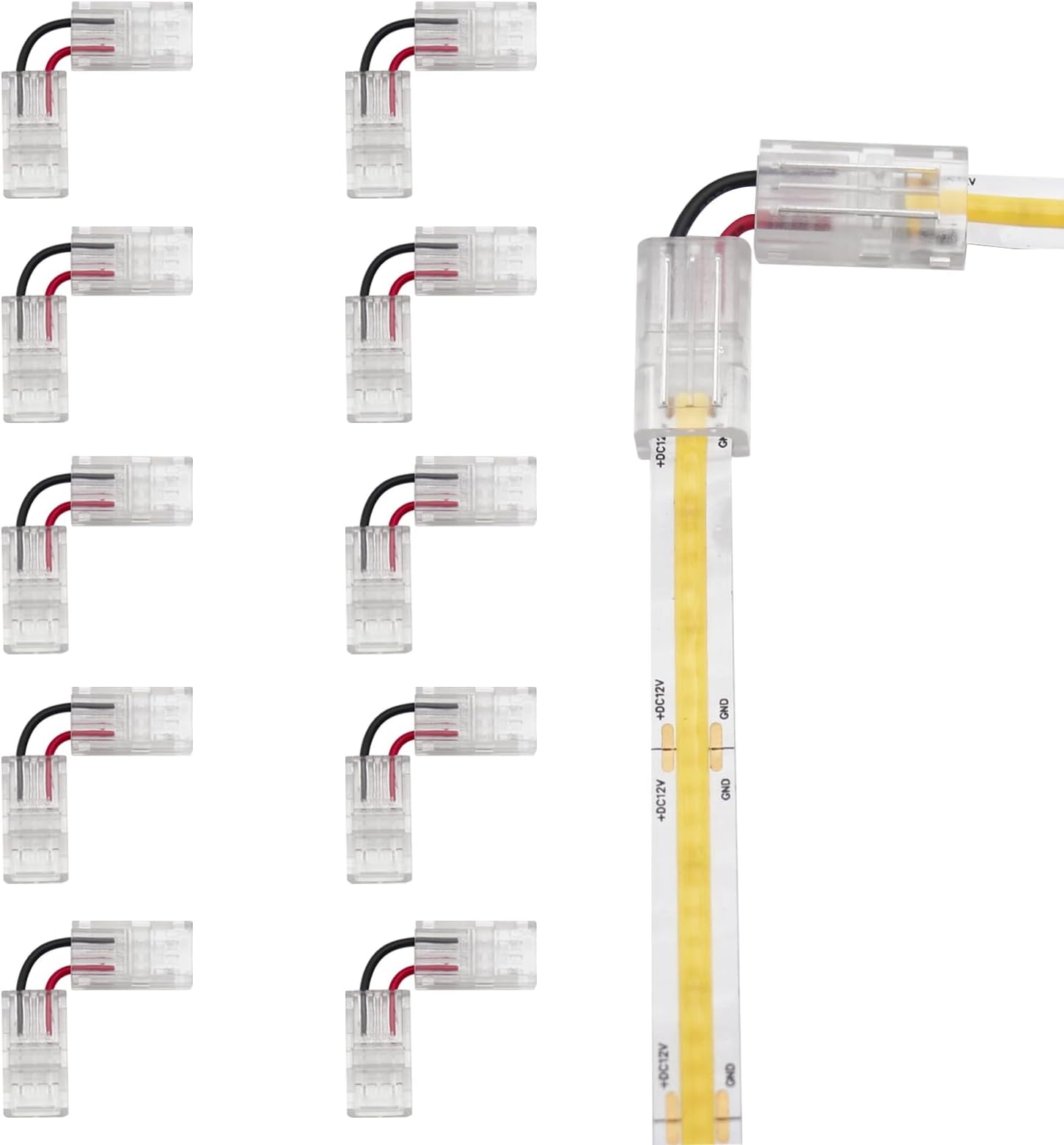 MIWISE 8mm Connectors Kit for 2-Pin COB LED Strip,12pcs Gapless L ...
